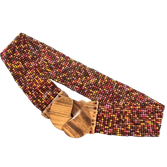 Accessories | Vintage Wood Clasp And Beaded Stretch Belt Shades Of ...